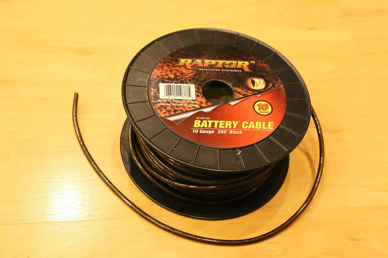 Провод (бухта 7-метров) автомобильный эл. силовой медный гибкий RAPTOR BC10B-250 10Ga сечение 5,26 мм2