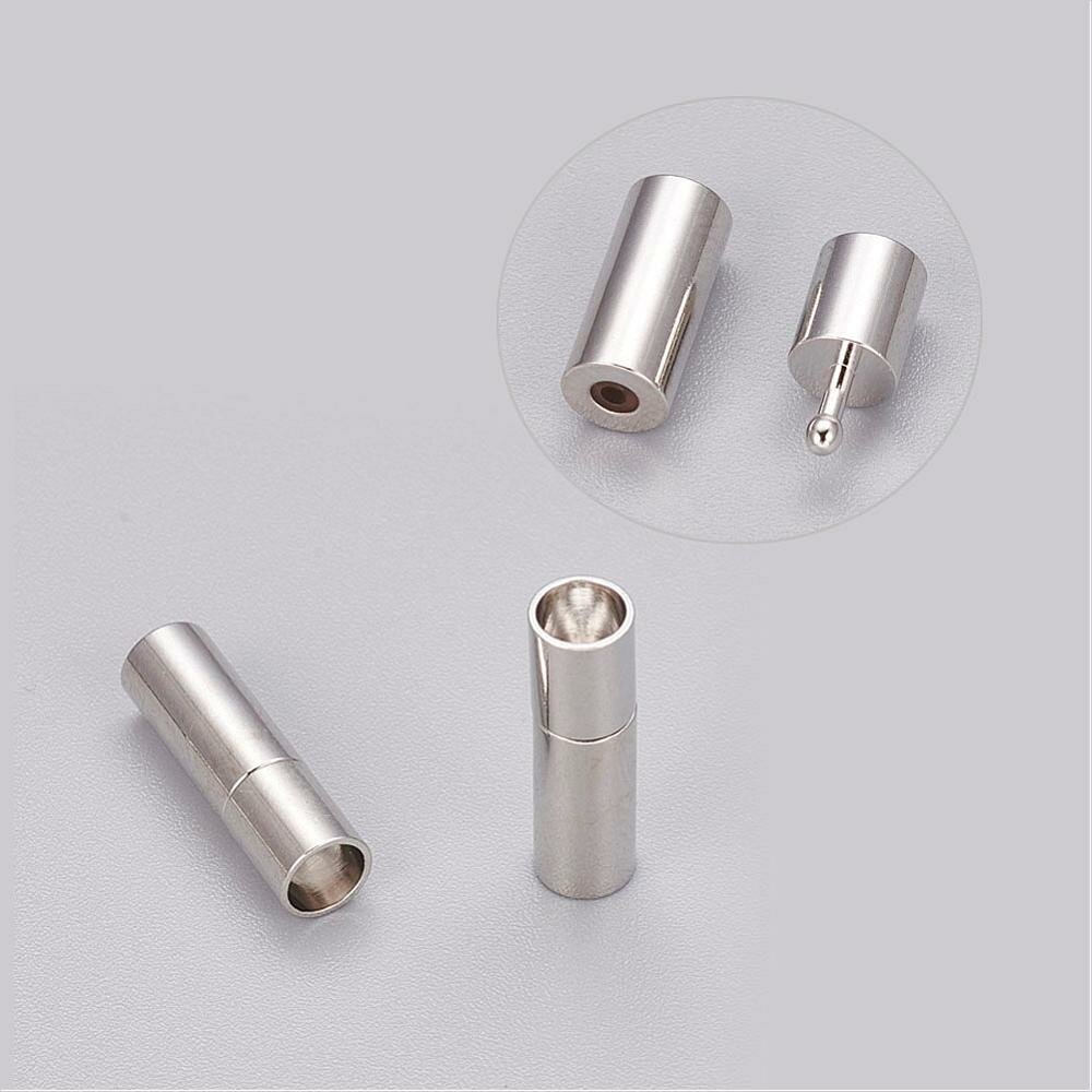 Застежка-концевик, 17х5мм (внутренний размер 4мм), кнопка-цилиндр с силиконовой вставкой, базовый материал - латунь, стального цвета, 5 шт.