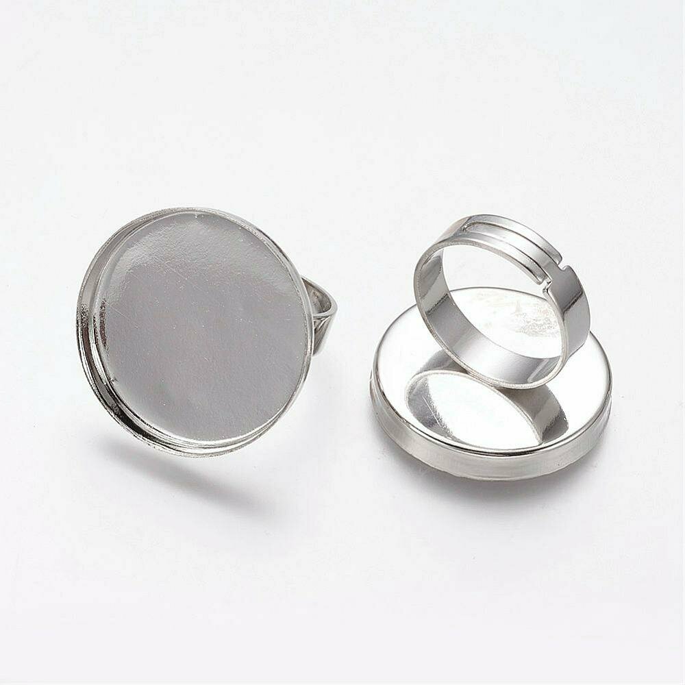 Основа для кольца, регулируемого размера, с платформой-чашей 25мм, базовый материал - латунь, стального цвета, 2 шт.