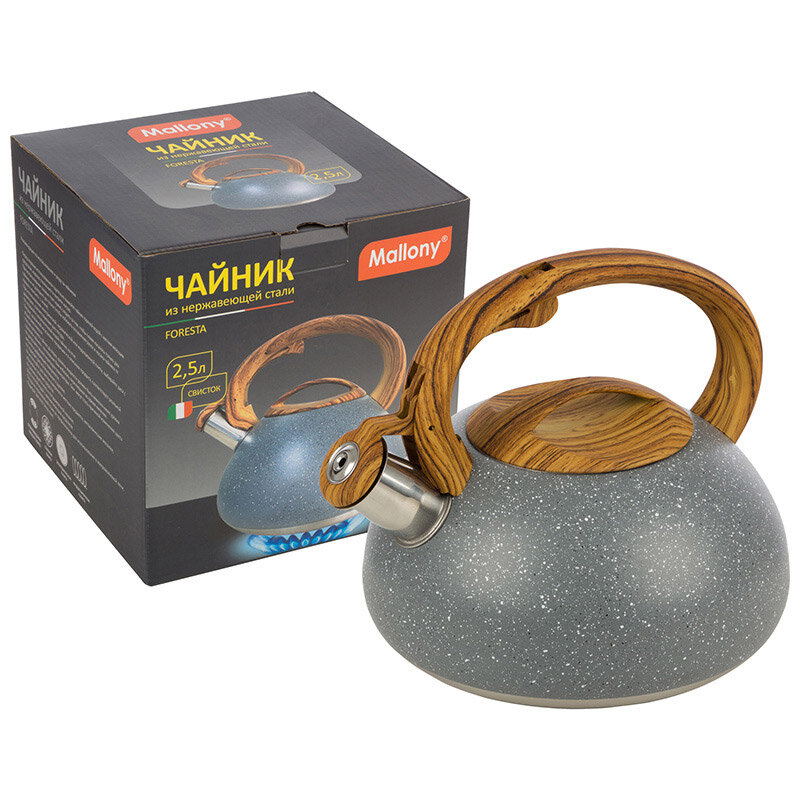 Чайник Мallony Forestа, нержавеющая сталь, свисток, объем: 2.5 л, цвет: мрамор