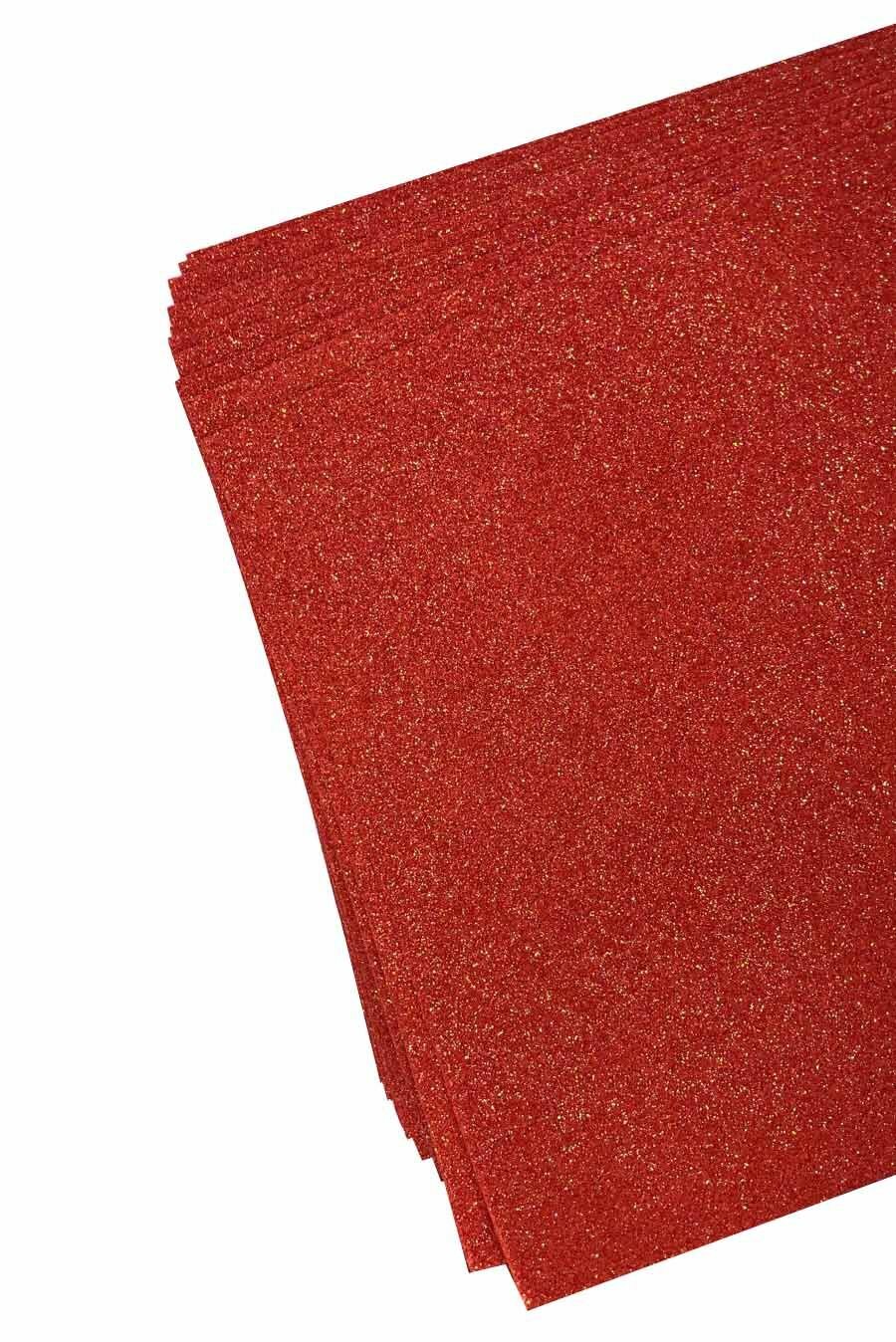 Цветная пористая резина (фоамиран) с блеском для поделок и творчества, Komas, 20х30 см, толщина 2 мм, 10 листов, темно-красный/ Фоамиран с блестками (глиттерный)
