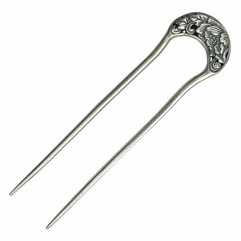 Заколка для волос "Золотой Король Олень", серебро 925, с пионом и фениксом