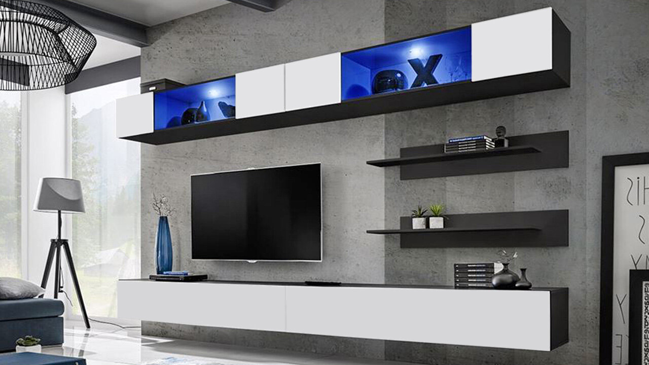 Гостиная 3 Белый Фасадный 0101 / Черный 0190 NEW 320x40x180 см, белый фасадный, черный GOODFORM