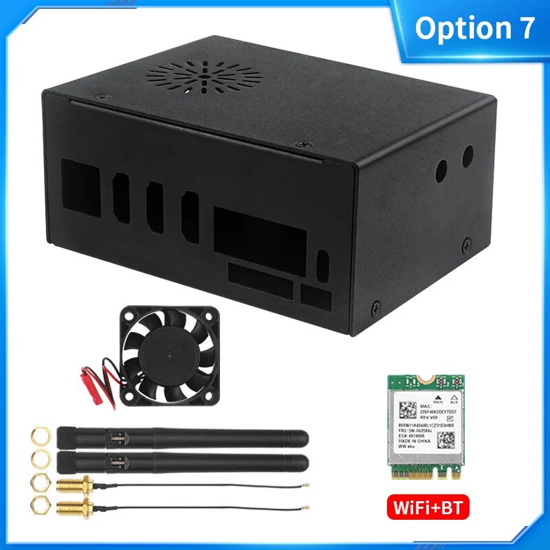 Металлический корпус для Orange Pi 5 Plus с вентилятором и антеннами Option 7