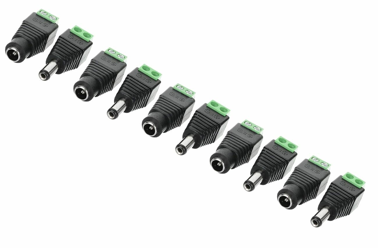 Разъем питания DC 2.1х5.5 для камер видеонаблюдения штекер ("папа" + "мама") - 5 комплектов