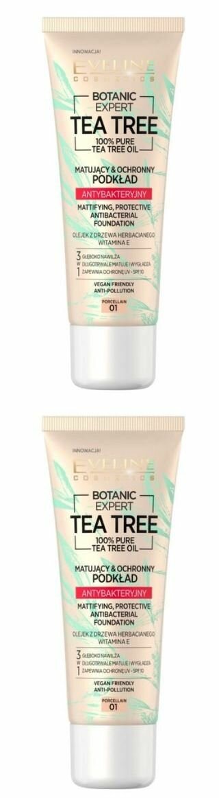 Eveline Cosmetics Тональный крем Botanic Expert, матирующий, антибактериальный 3в1, 01 Porcelain, 30 мл, 2 шт.