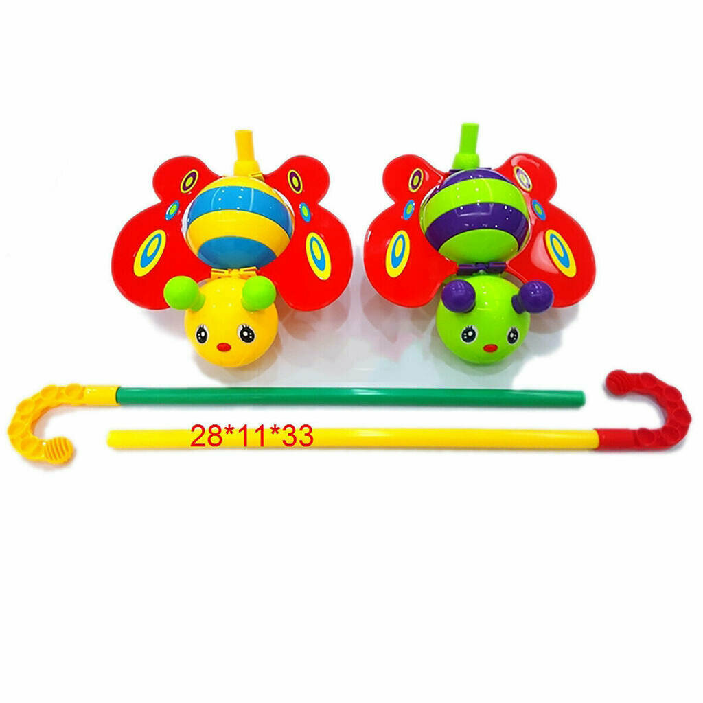 Каталка-бабочка, пластик, цвет красно-желто-зеленый, с палочкой, 33 см