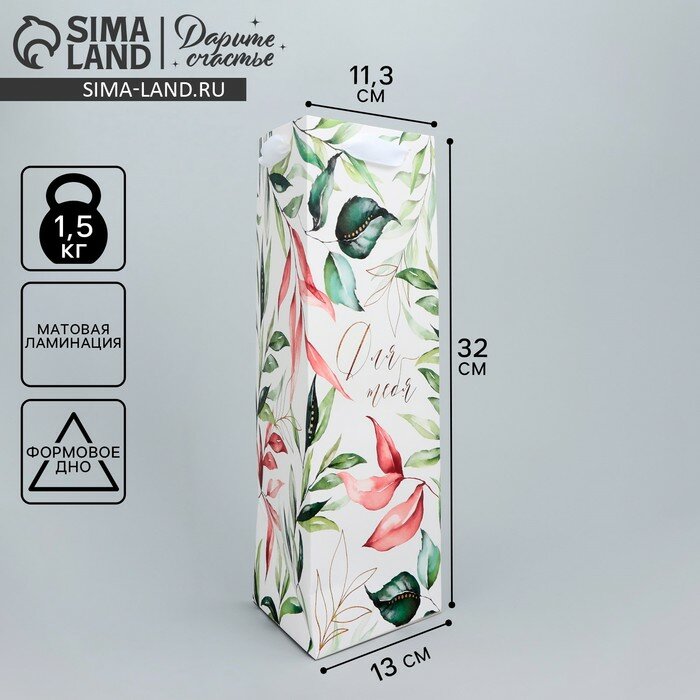 Пакет подарочный под бутылку, упаковка, «Для тебя», 13 х 32 х 11.3 см, 9924054