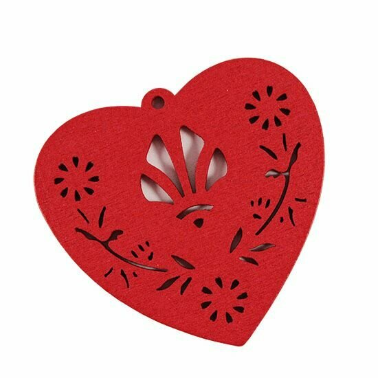 Украшение деревянное "сердце резное" №25-121 красное /5х5см/50шт/