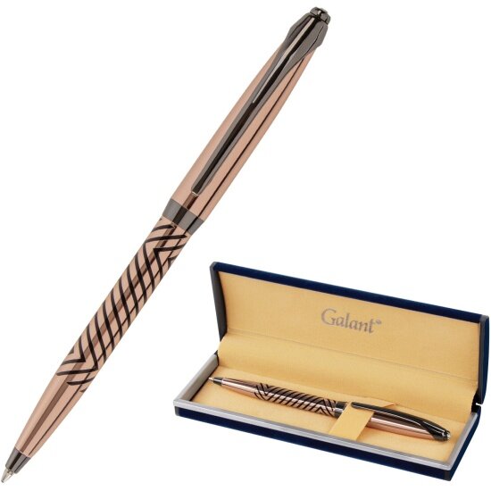 Ручка шариковая подарочная Galant "DECORO", корпус розовое золото, детали оружейный металл, узел 0,7 мм, синяя, 143510
