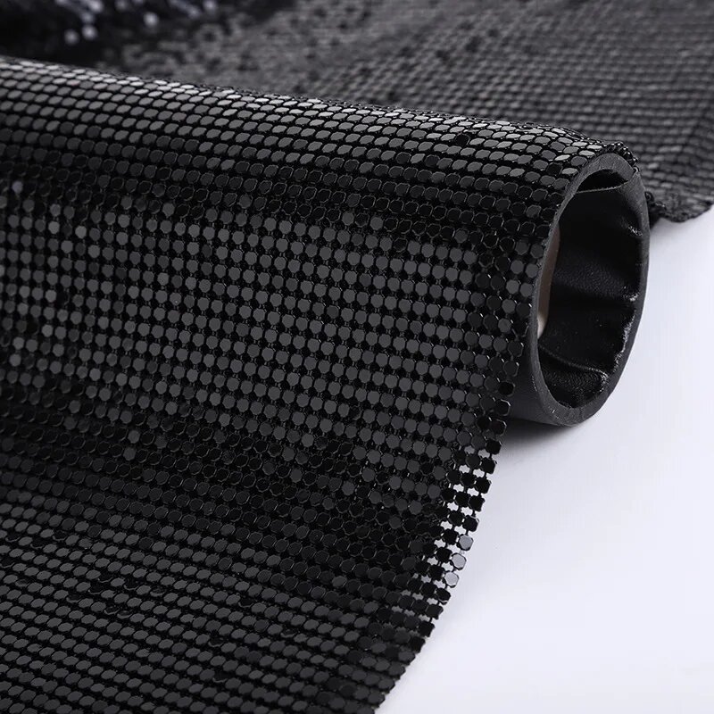 Металлическая сетчатая ткань с пайетками 3 мм для шитья Balck