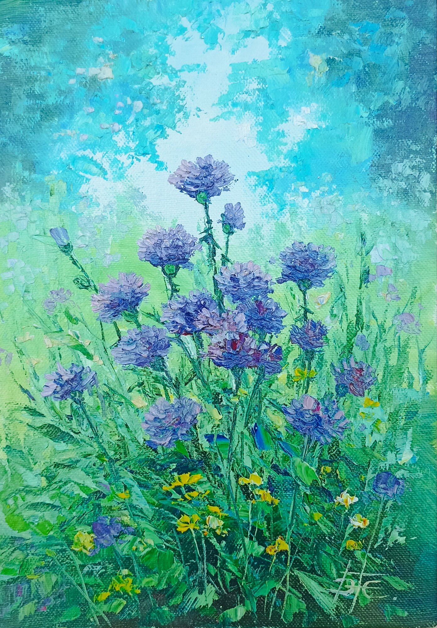 Импрессионизм. 100% ручная работа, 100% живопись от Художественной мастерской Грëзы. Картина маслом на холсте из серии "Полевые цветы". Васильки. Картина написана в импрессионистском стиле. 20х30 см.