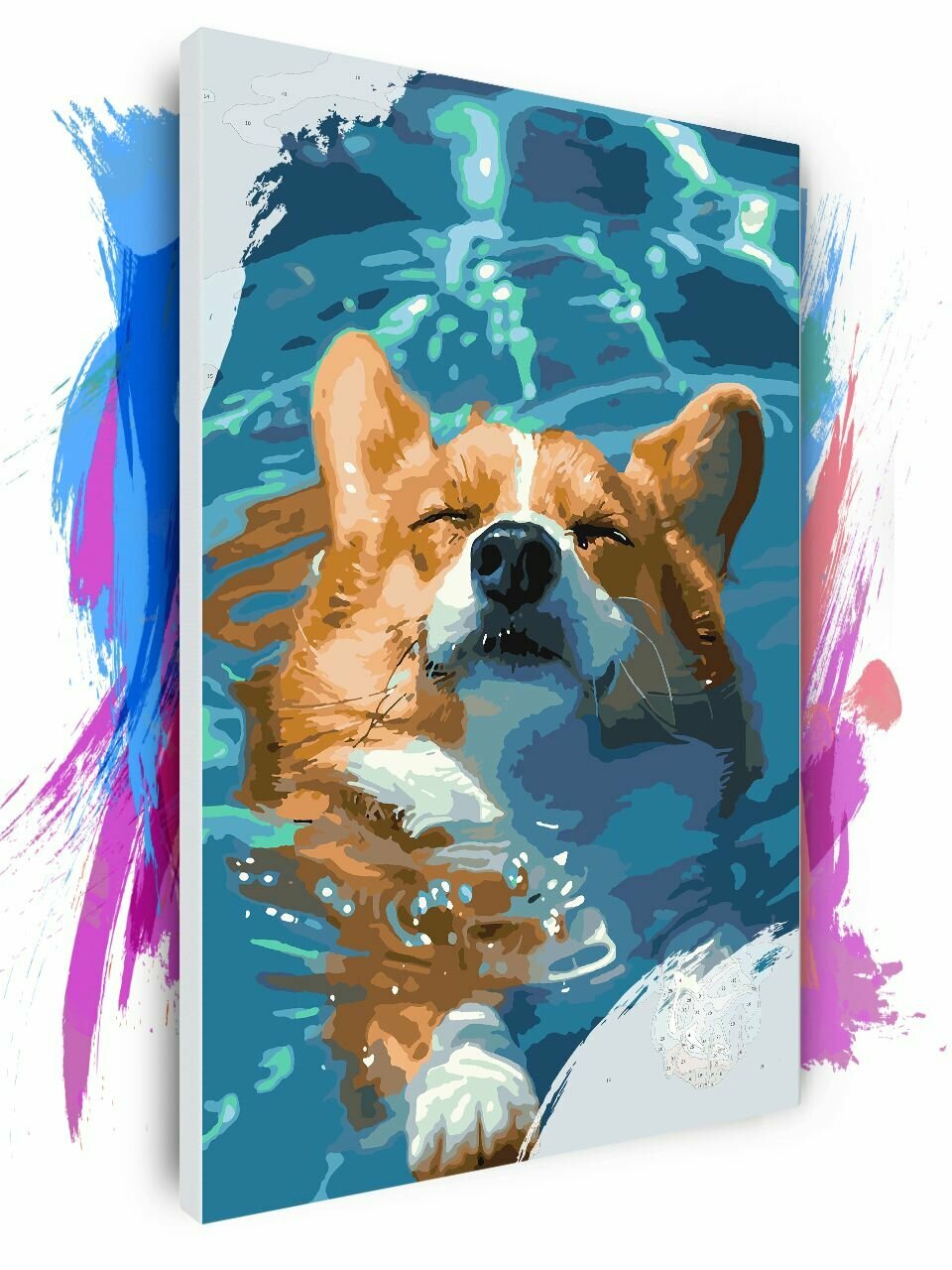 Картина по номерам на подрамнике Корги в воде, 40 х 60 см