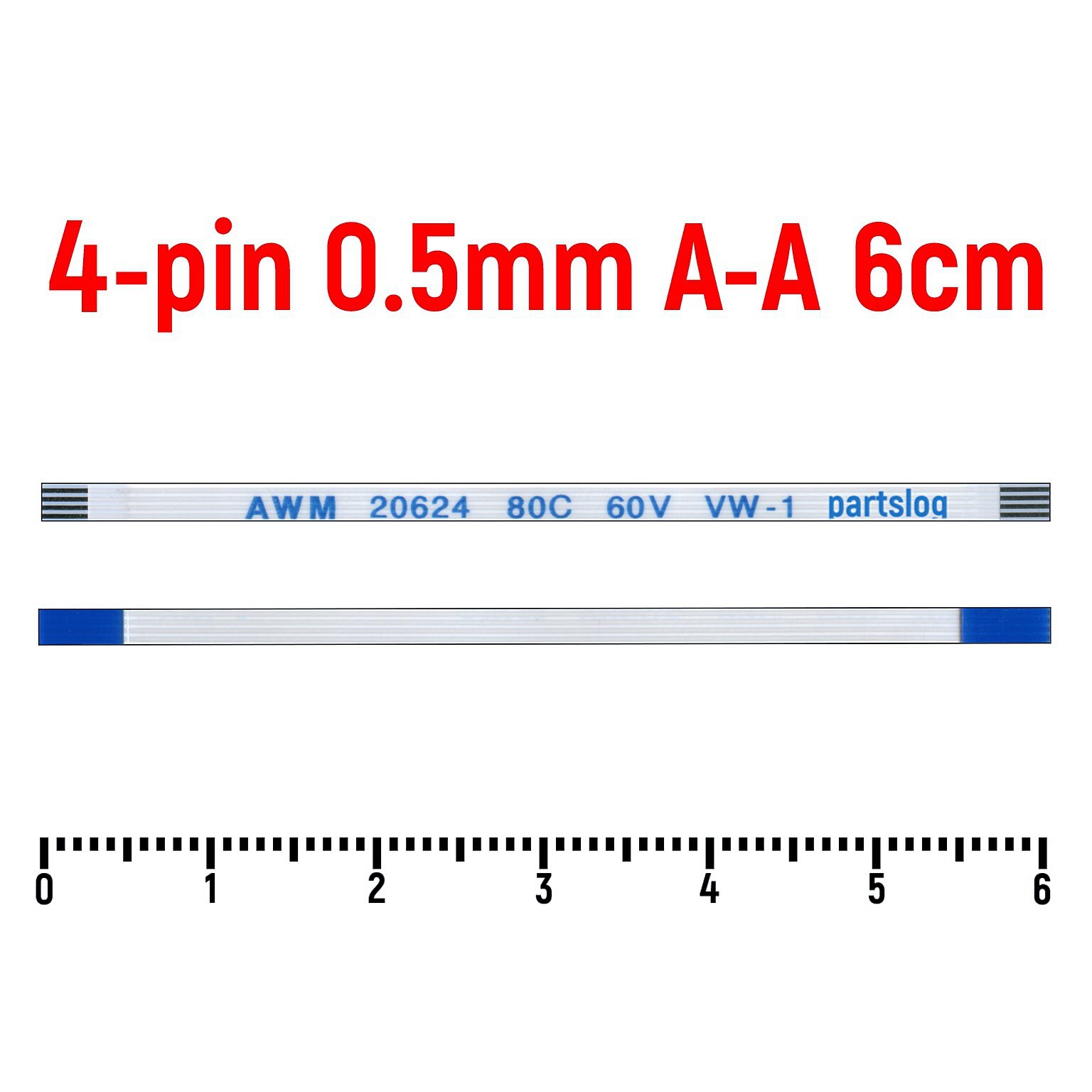 Шлейф FFC 4-pin Шаг 0.5mm Длина 6cm Прямой A-A