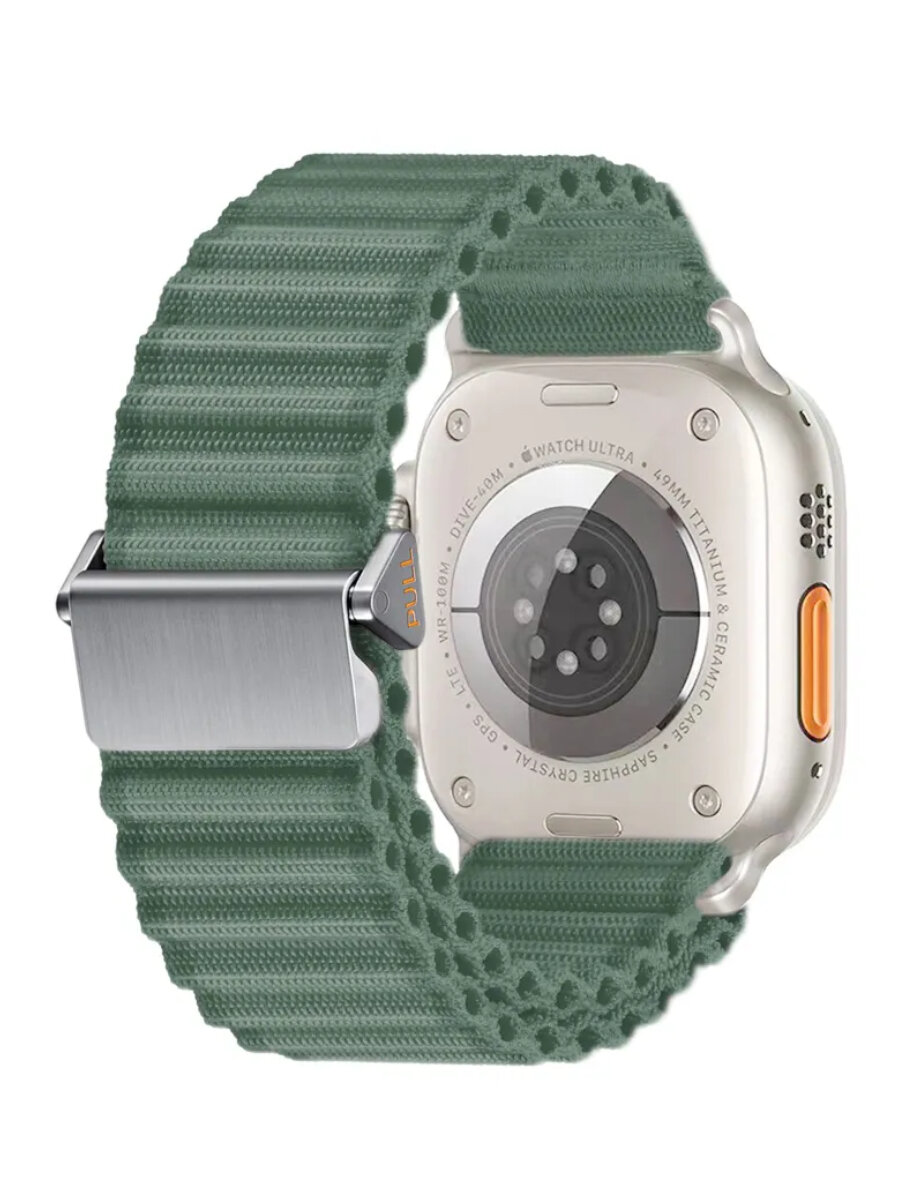 Ремешок для Apple Watch 44-45-46-49мм, нейлоновый, с металлической застежкой, зеленый