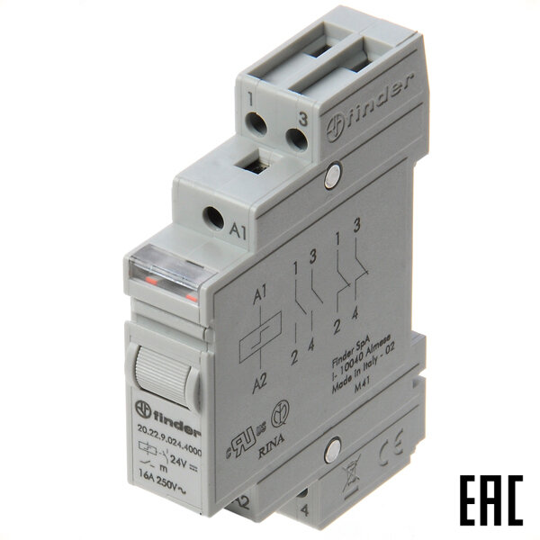 Реле импульсное 20.22.9.024.4000 24В DC 16А 2з на Din-рейку серия 20 (Finder)