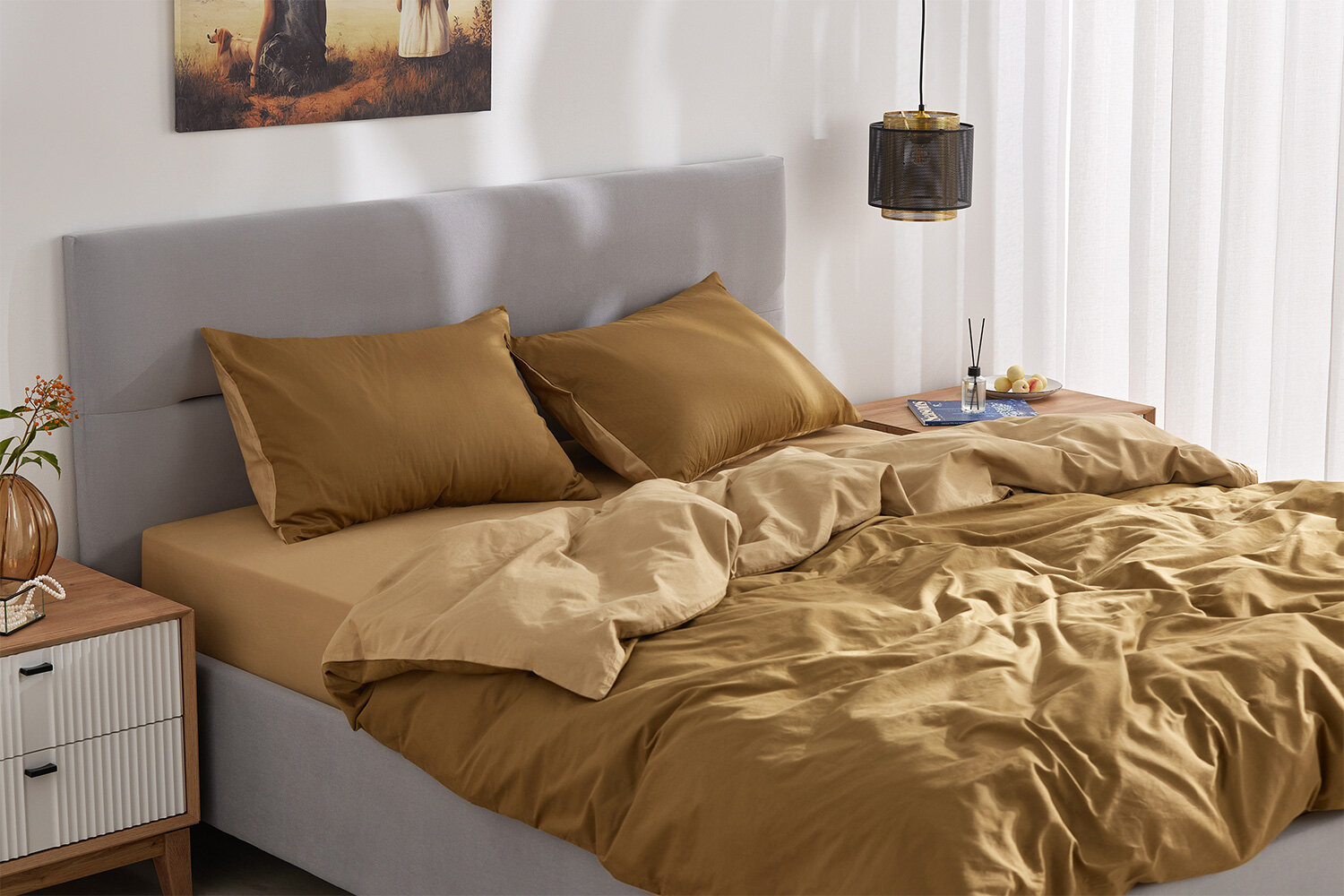 Постельное белье 1,5 спальное MICASA Chloe, Хлопок 145х215 см, цвет кориченевый