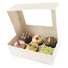 Упаковка для капкейков 6 ячеек с окошком Белая (Набор из 8 шт.)