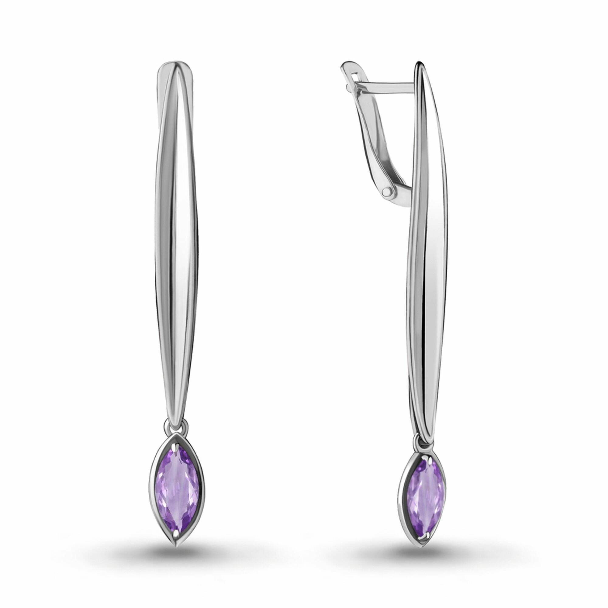 Серьги, серебро, 925 проба, родирование, аметист