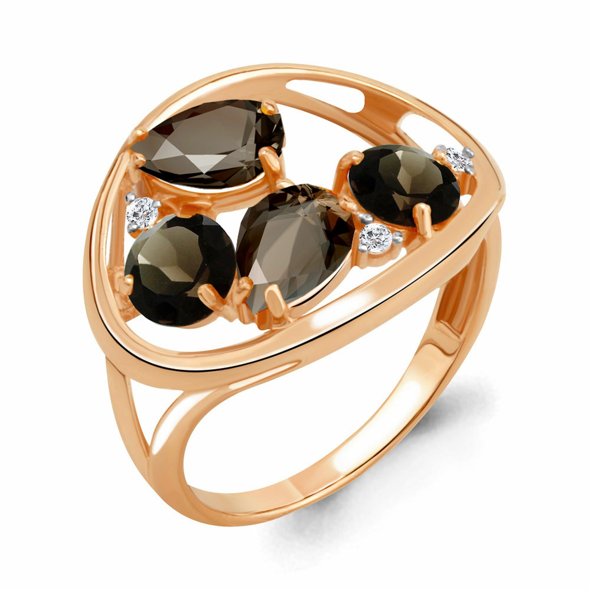 Кольцо, серебро, 925 проба, золочение, фианит, кварц