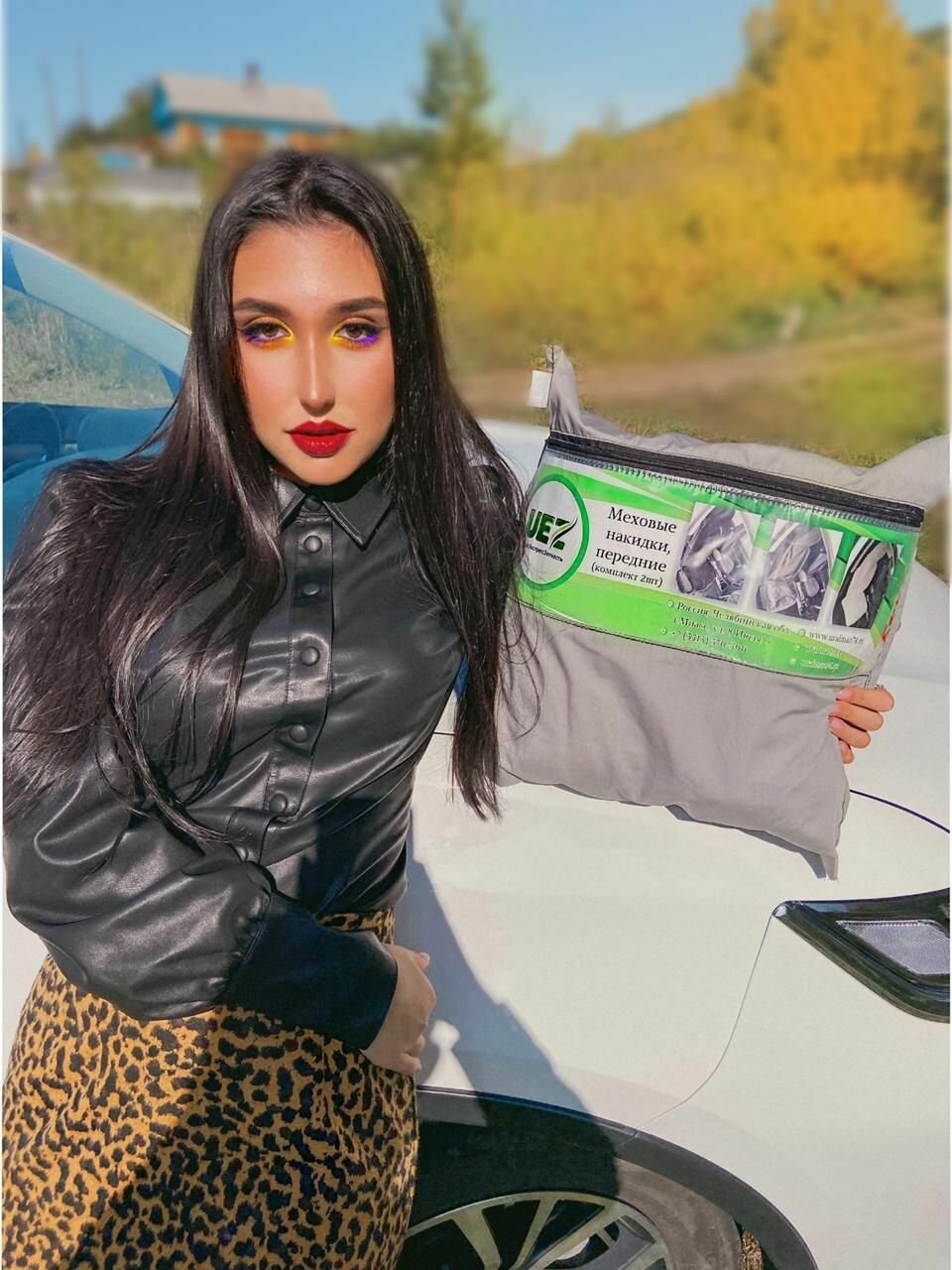 Накидки на сиденья мех норка, черные (комплект 2 шт)