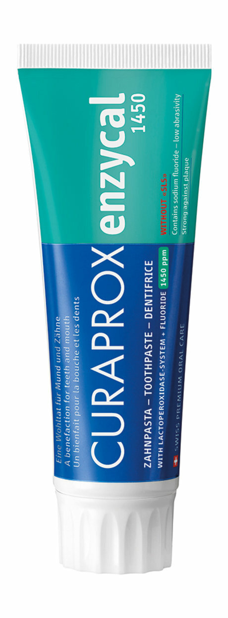 Curaprox Toothpaste Enzycal 1450 Лечебно-профилактическая низкоабразивная зубная паста с массовой долей фторида натрия 1450 ррм 75мл