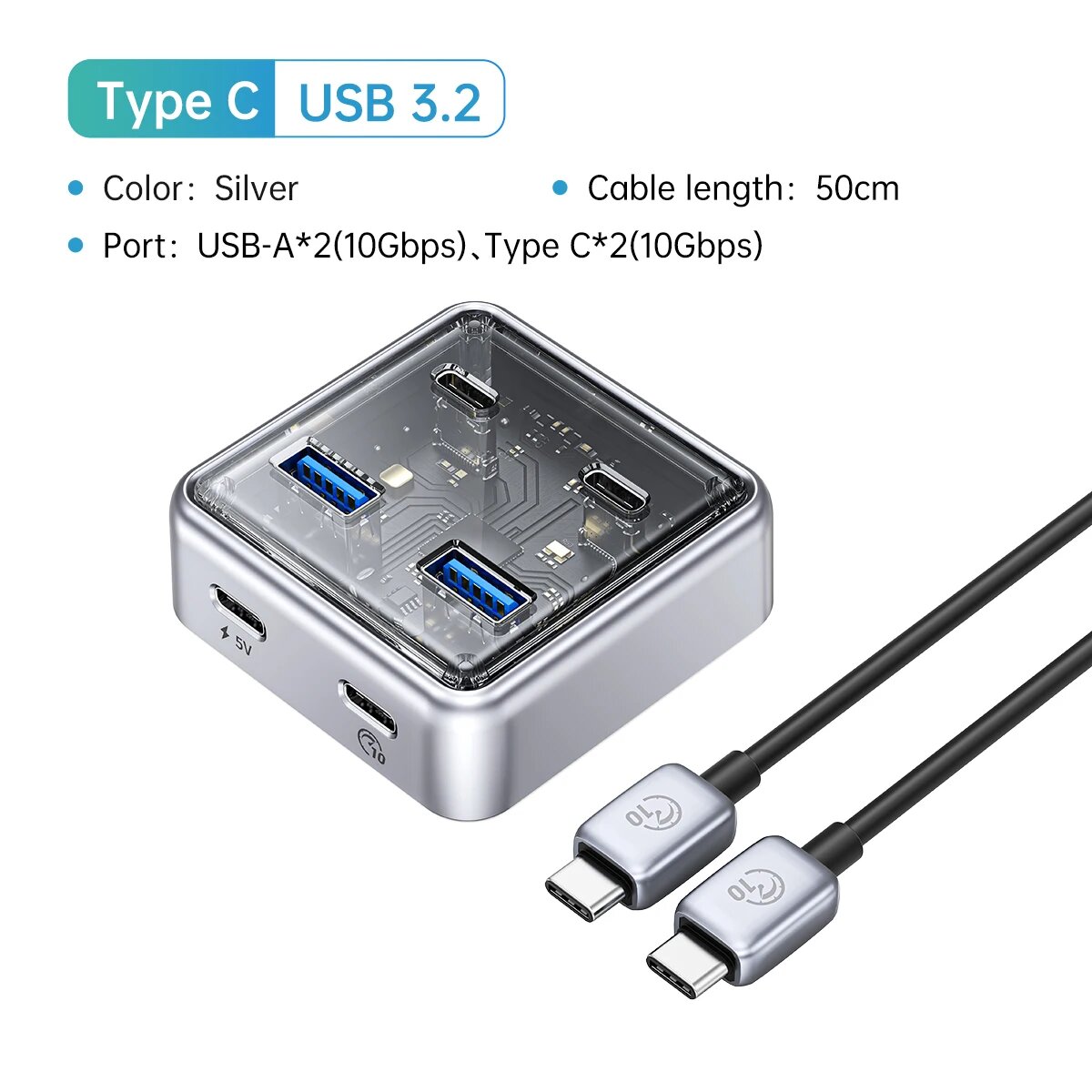 ORICO металлический материал usb-хаб 10 Гбит/с 2 usb-портом A и 2 usb-c портом USB3.2 концентратор сплиттер подходит для всех Macbook Mac Mini