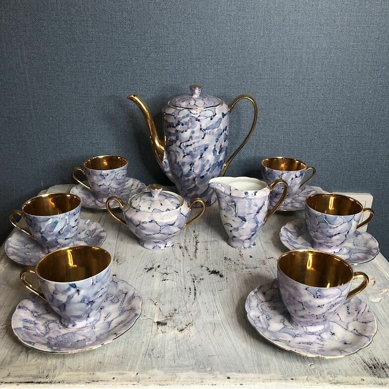Сервиз винтажный, чайный CMIELOW, 70-е г. Польша "утро аристократа", элитный фарфор, золочение