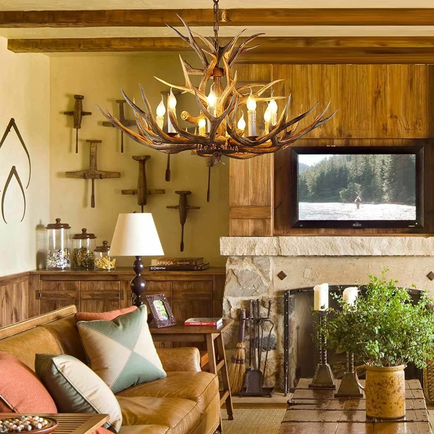 Освещение люстры с имитацией рога оленя имитацией рога оленя