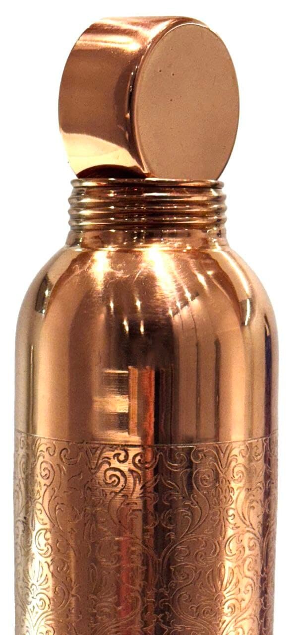 Медная бутылка, кованая с резным узором, с медной винтовой пробкой 100% Pure Copper Hammered Bottle