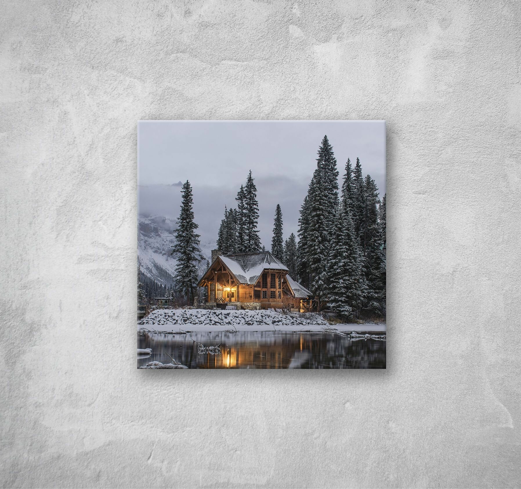 Картина на стекле для интерьера, на стену, подарок ДОМ У озера 40х40см