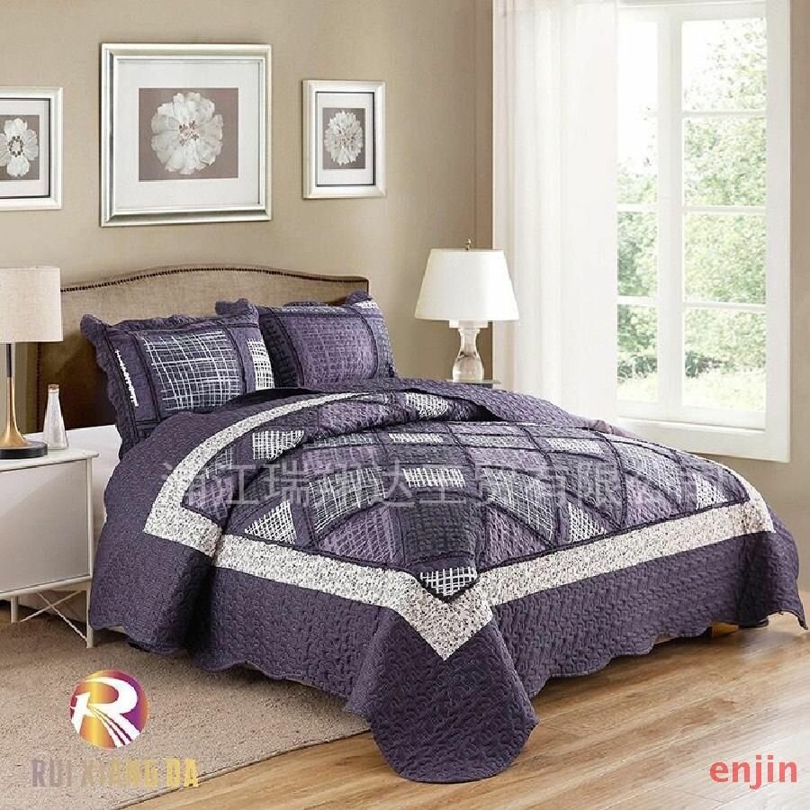 Покрывало лоскутное с наволочками в стиле пэчворк 240х220 Цвет Джинсовый Светло-Синий-Egeland Домашнее прядение