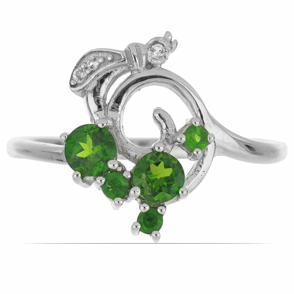 Кольцо, серебро, 925 проба, родирование, топаз, хромдиопсид