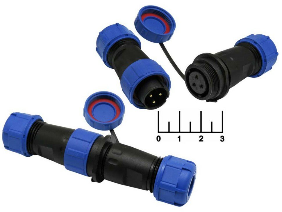 Разъем 3pin в комплекте влагозащищенный на кабель с крышкой SZC16 3P-F-M