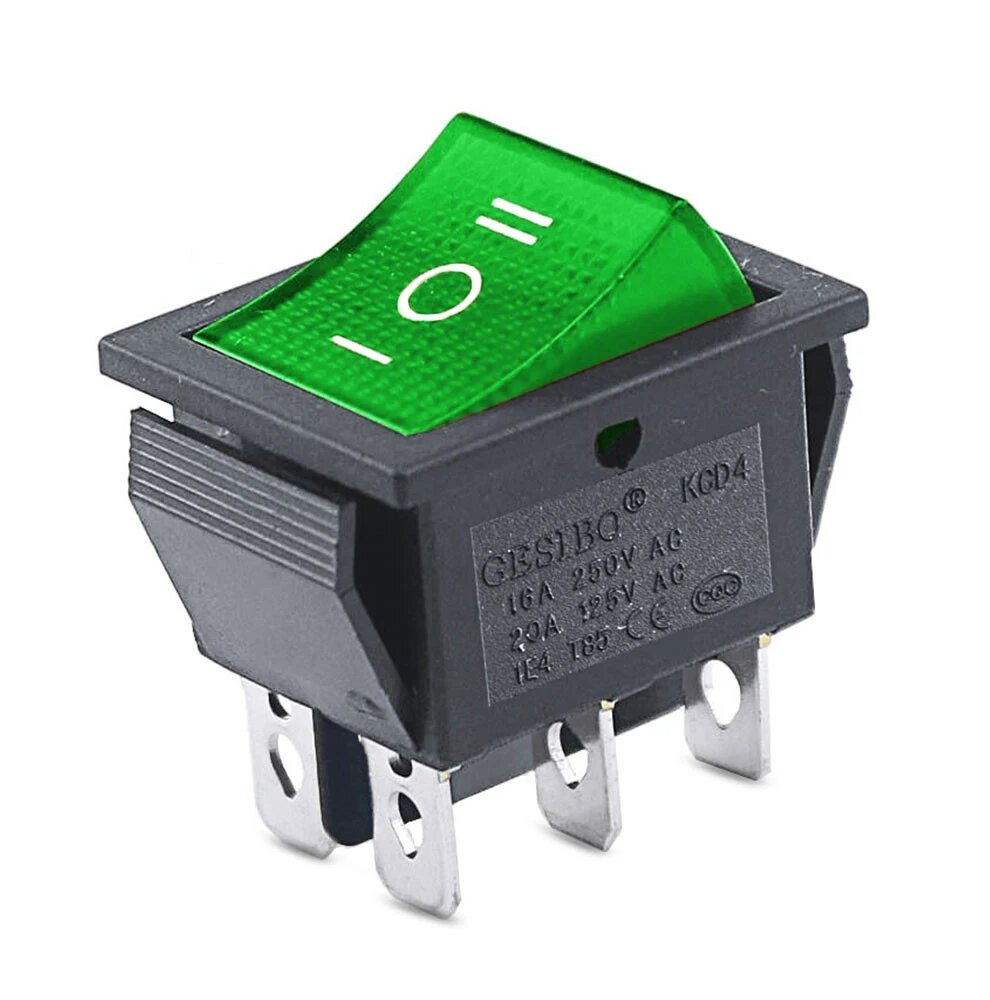 Переключатель KCD4 6-контактный Green Switch 220В