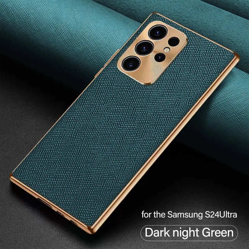 Чехол для Samsung S24 Ultra Dark night Green, текстура кожи