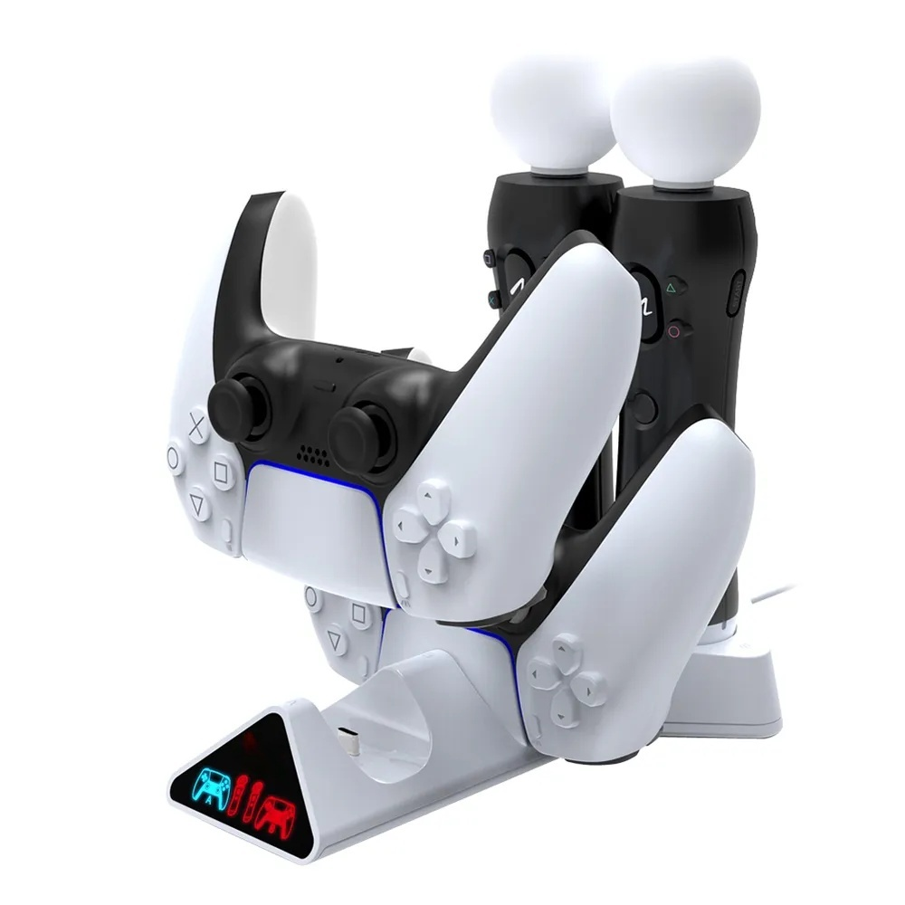 Зарядная док станция для 2-х геймпадов dualsense и 2х PS Move PS3 PS4 Sony Playstation 5 PS5 PSVR VR 4 в 1 с индикацией