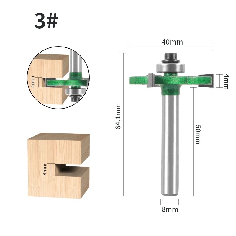 8 мм хвостовик зеленый 3 твердосплавные долбежные фрезы Т-образного типа с подшипником Z3 фрезы для фрезы для деревообработки торцевая фреза концевая фреза 8x40x4