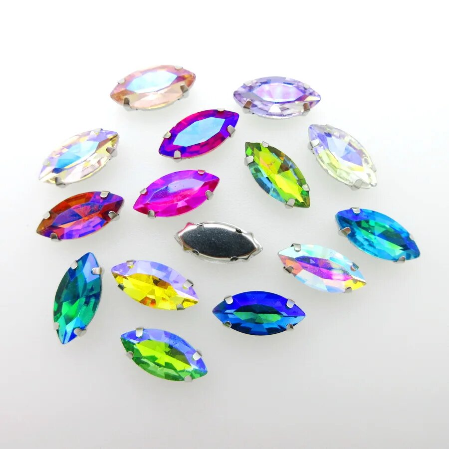 Хрустальные стразы XUCANGJIAN Navette серебристый коготь для Изумрудный, 3x6mm 50pcs, AB colors mix