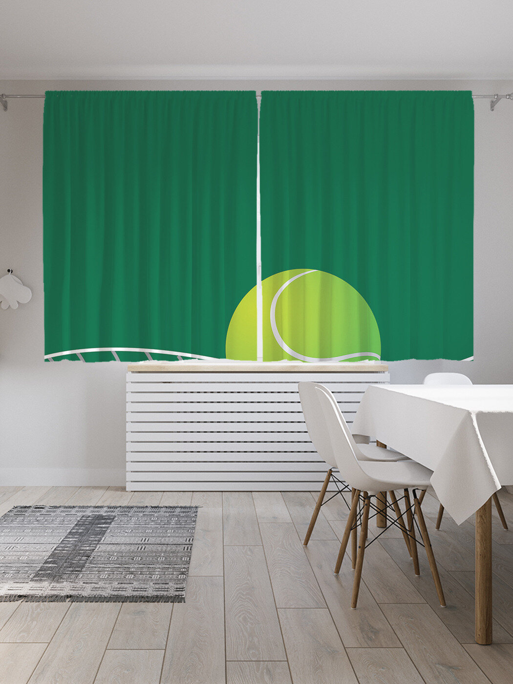 Фотошторы короткие "Теннисный мяч", 2 полотна шириной по 145 см, высота 180 см, JoyArty