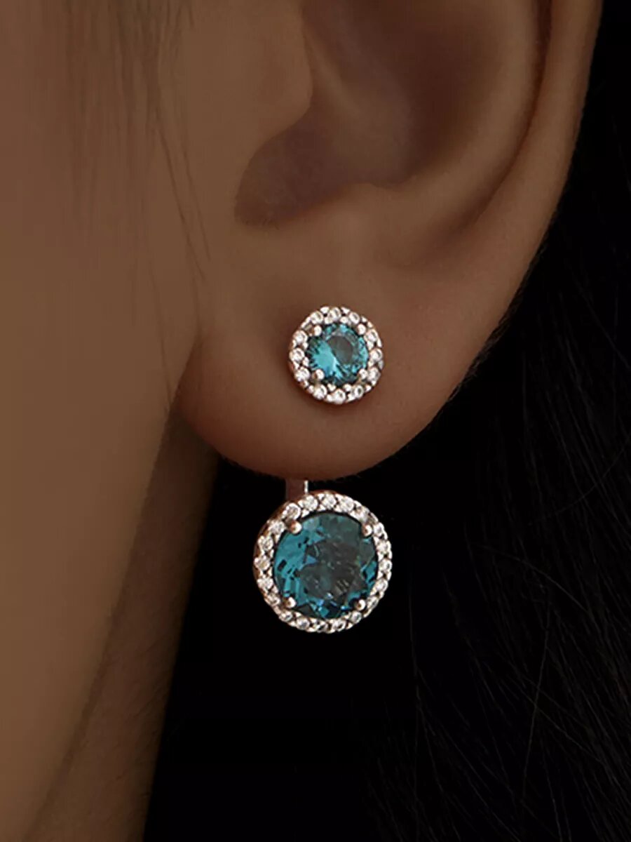 Серьги пусеты, с подвесками, серебро, 925 проба, родирование, топаз, фианит