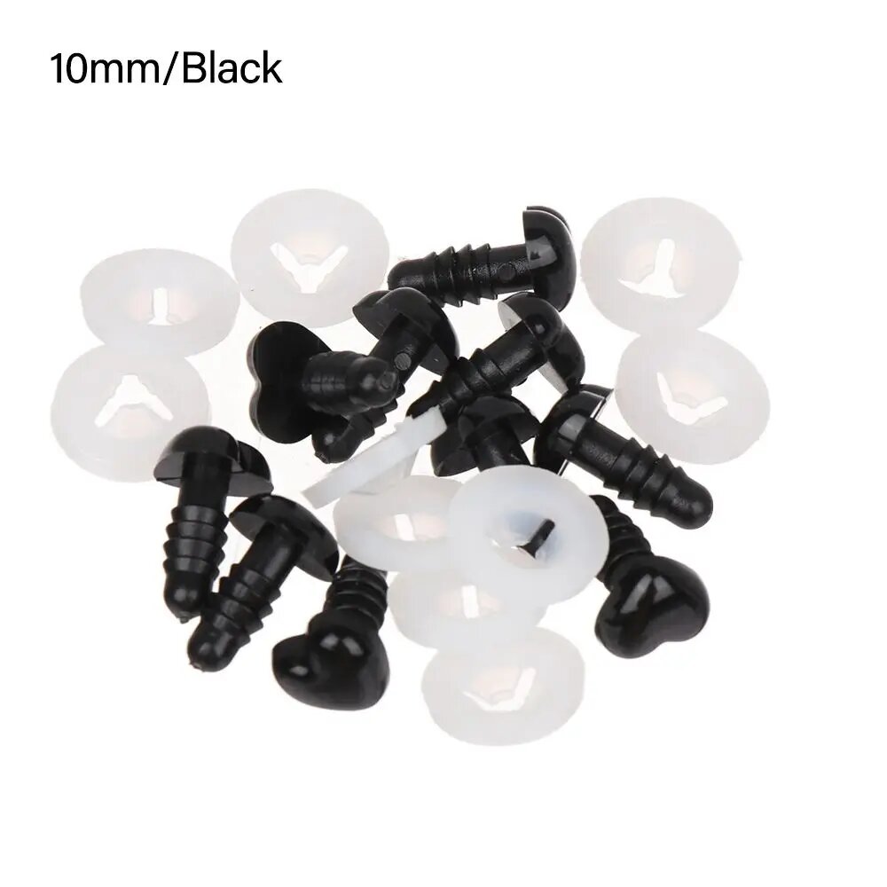 Набор пластиковых сердечных носов для кукол 10 шт. Черный, Black-10mm