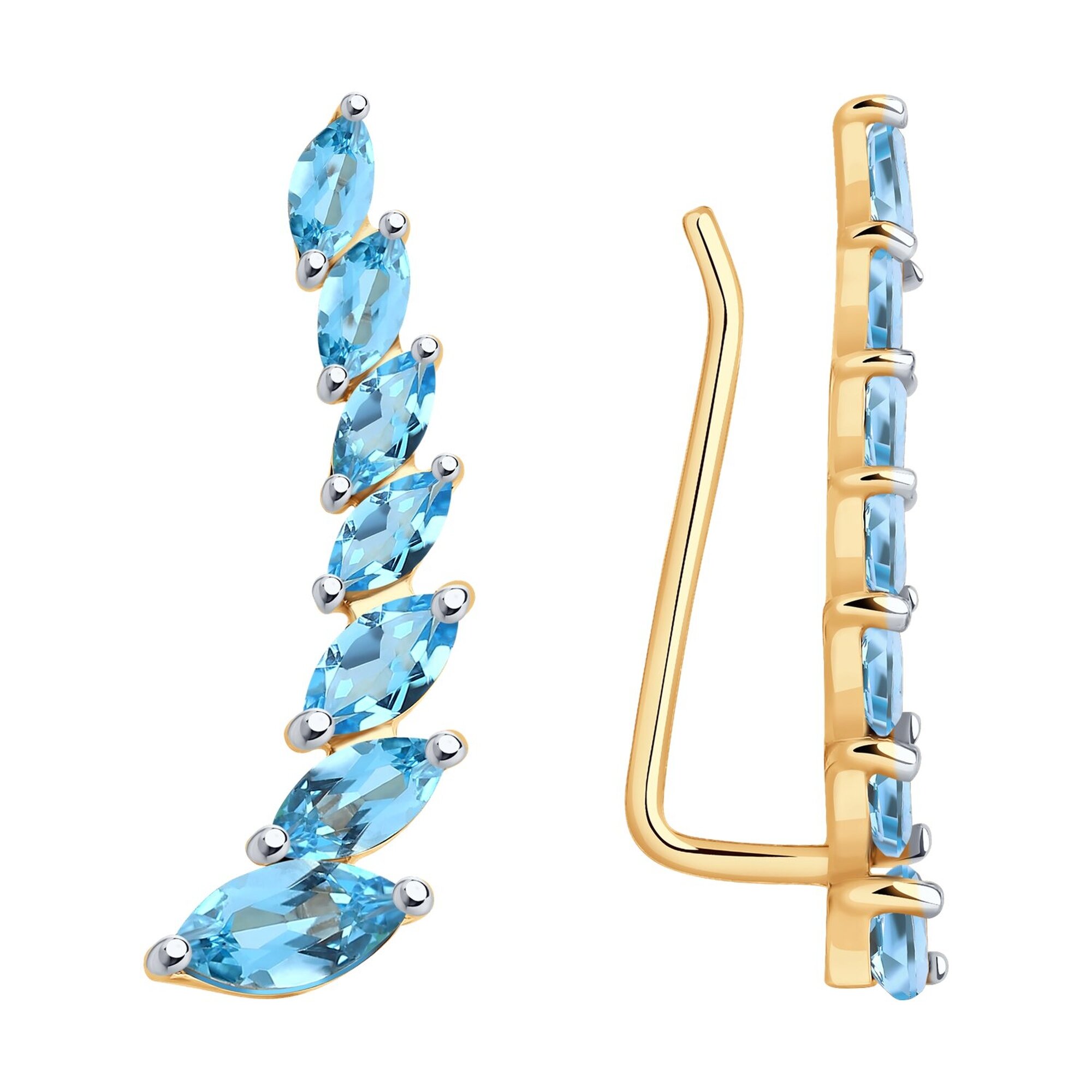 Серьги, красное золото, 585 проба, топаз