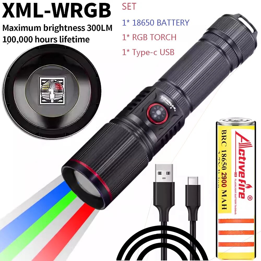 AloneFire XML-WRGB RGB фонарик 300LM, 18650, Type-C