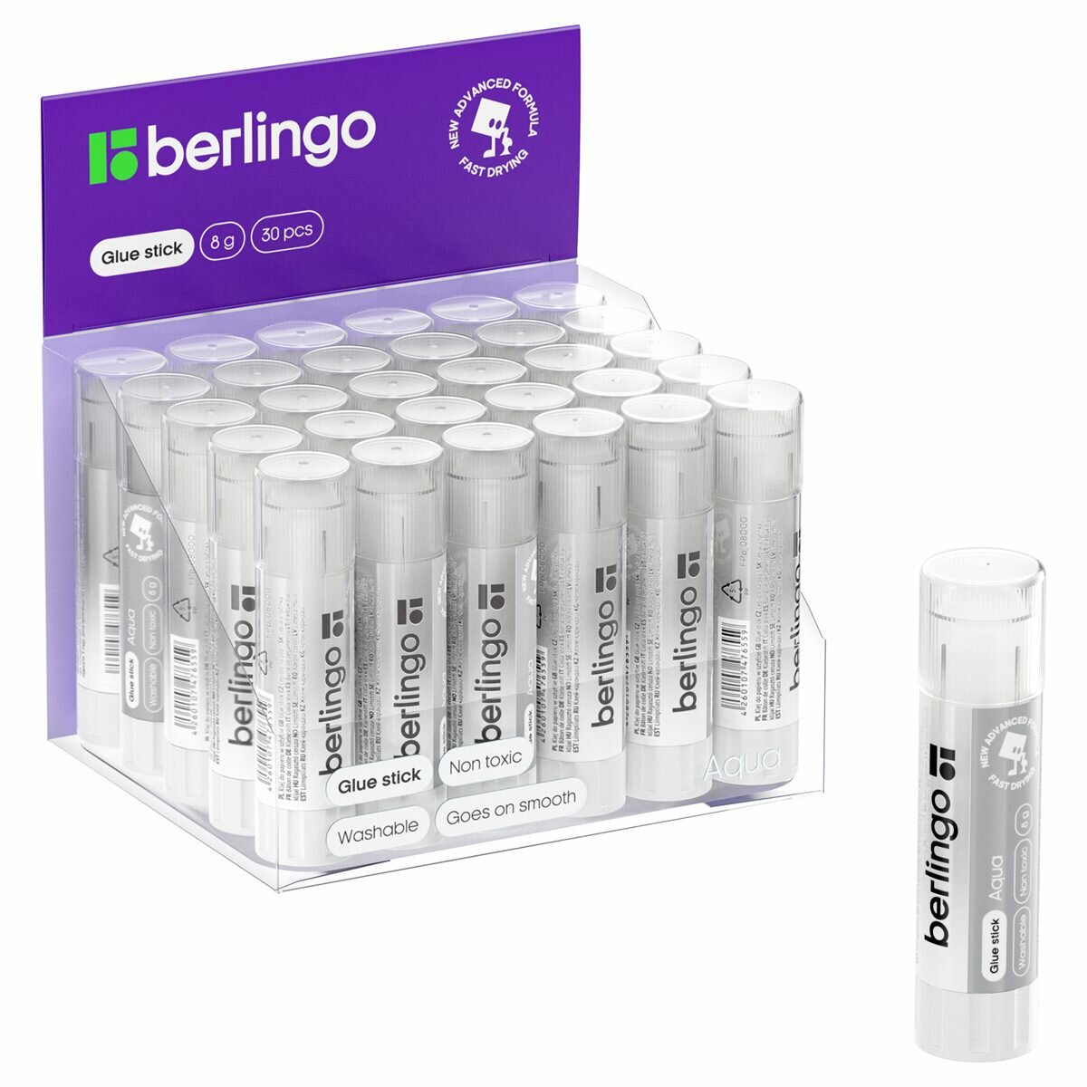 Клей-карандаш Berlingo, 8г, прозрачный (FPp_08000), 30шт.