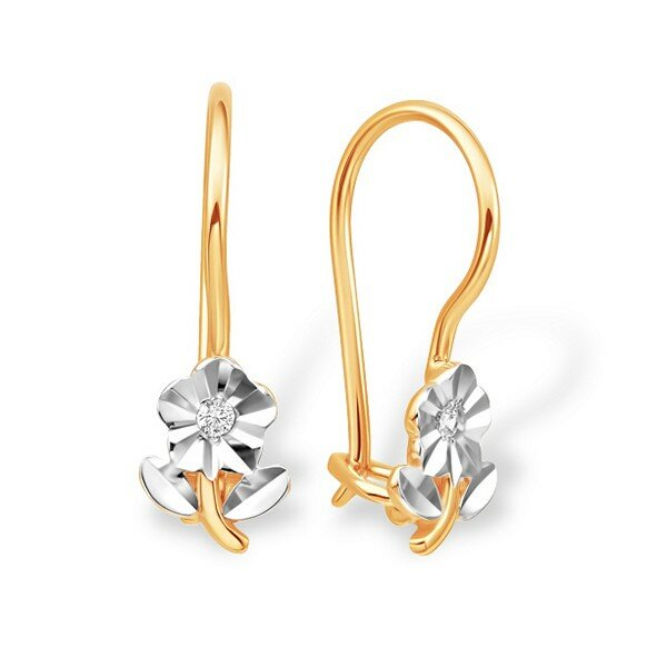 Серьги, красное золото, 585 проба, фианит