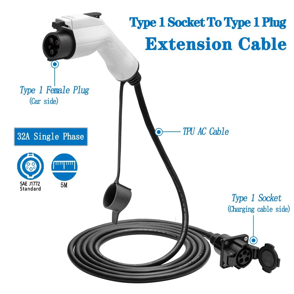 32A 7kw 5M EVSE зарядный кабель SAE J1772 разъем типа 1 штекер EV зарядка 32A 5meters
