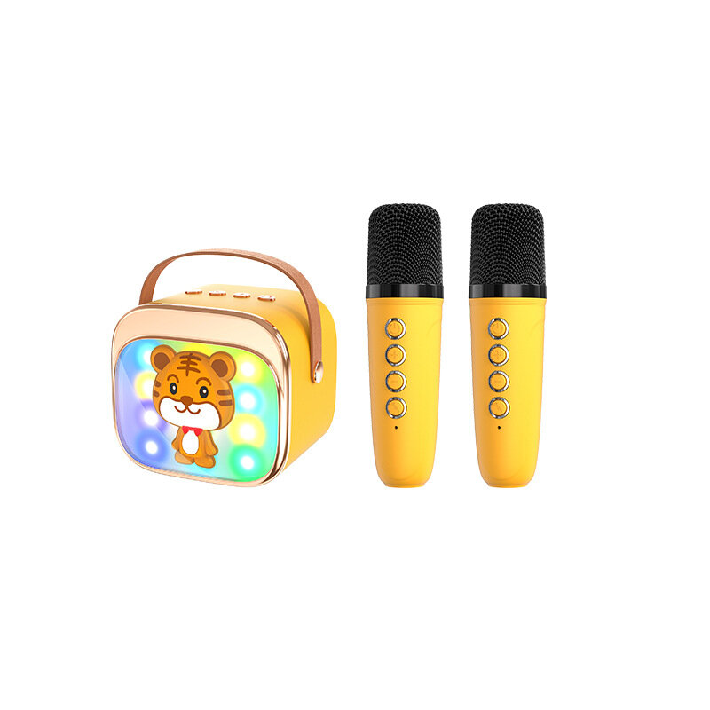 Караоке-система "желтый", портативная, домашняя, с подсветкой, с микрофонами