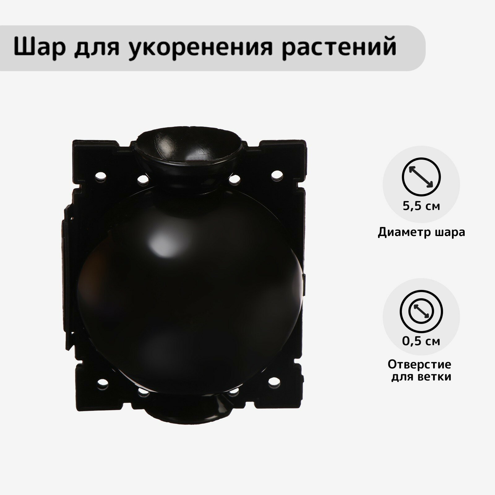 Шар для укоренения растений, d = 5,5 см, под ветку 0,5 см, чёрный, Greengo