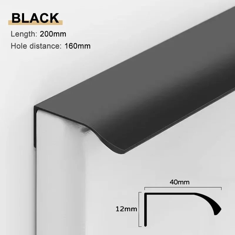 Черные скрытые ручки для шкафа 200 мм, hole distance: 160mm